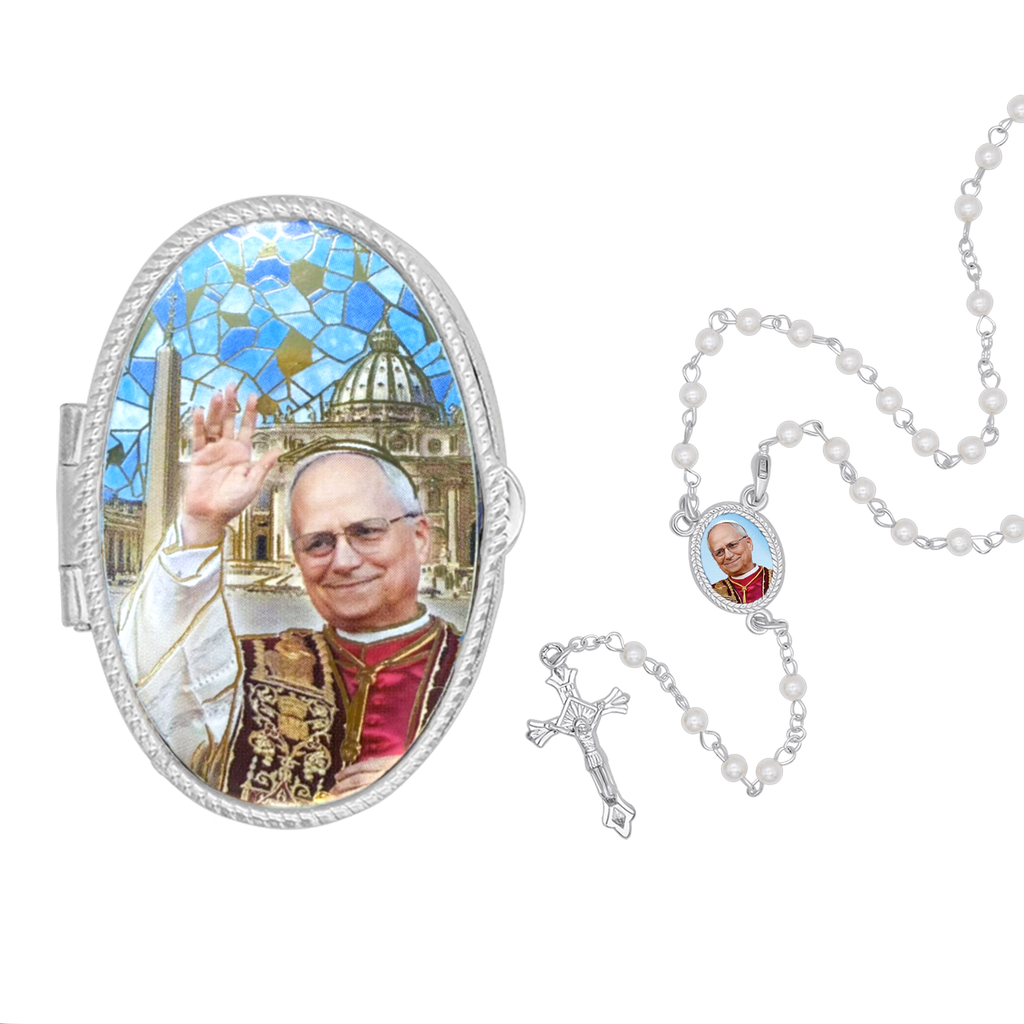 Pope Leo XIV Rosary Box in Metal | Savelli Religious
