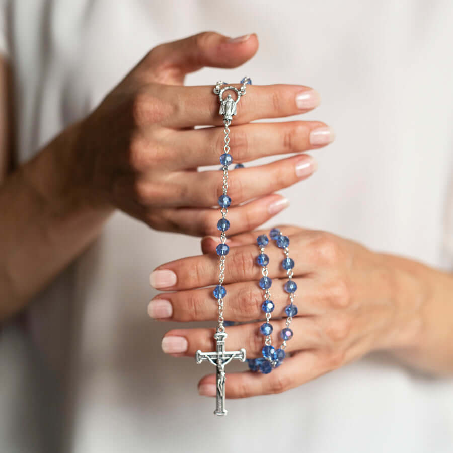 Vatican Light Blue Crystal Rosary Bead for Prayers | Savelli Religious