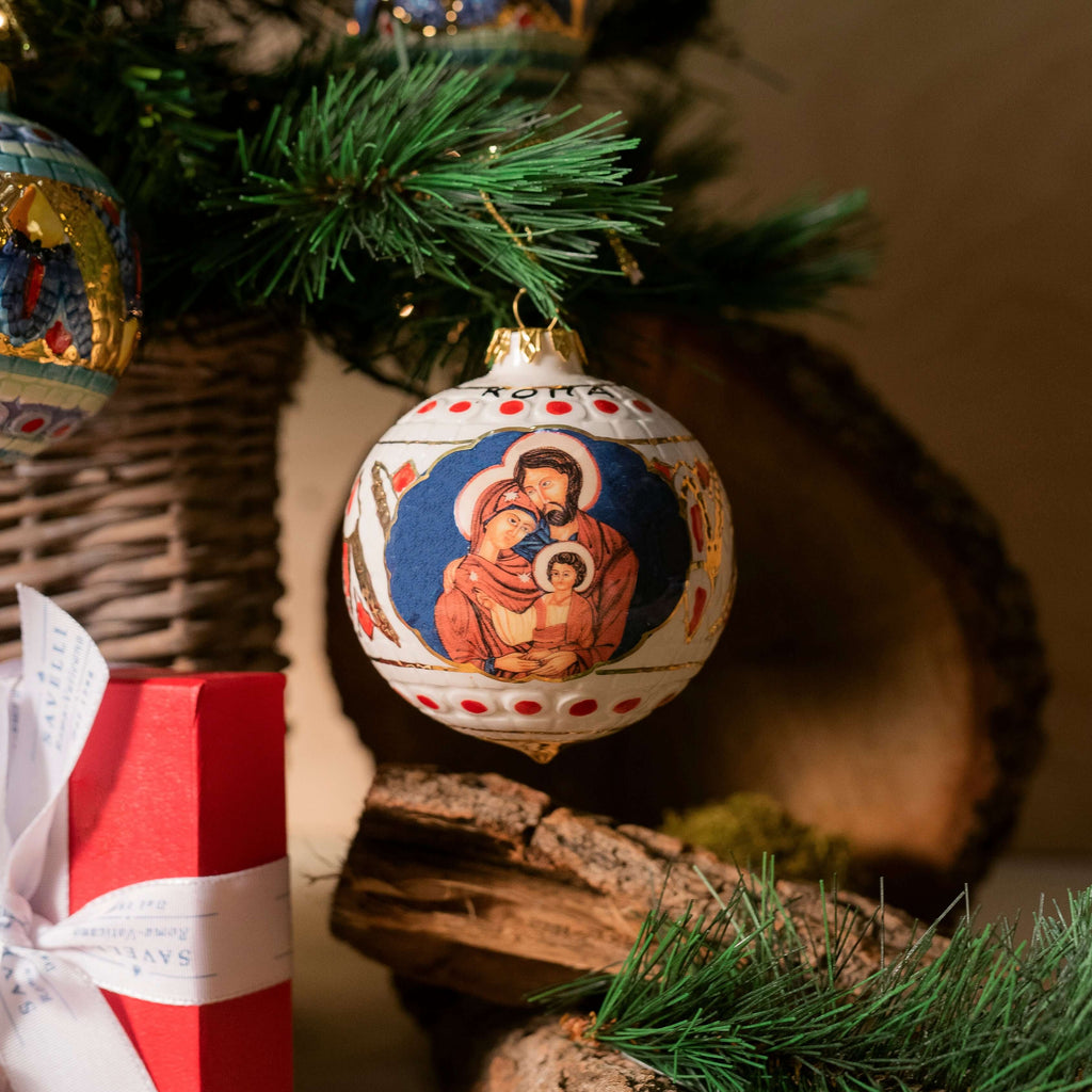 Holy Family White Christmas Bauble | Savelli Religious